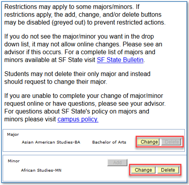Change of Major or Minor | Registrar's Office